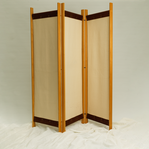 White Linen and Leather Folding Screen – Composition
